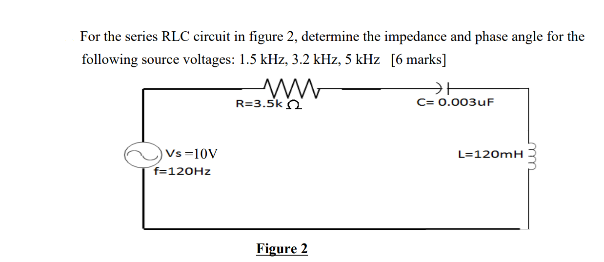 Solved For the series RLC circuit in figure 2, determine the | Chegg.com