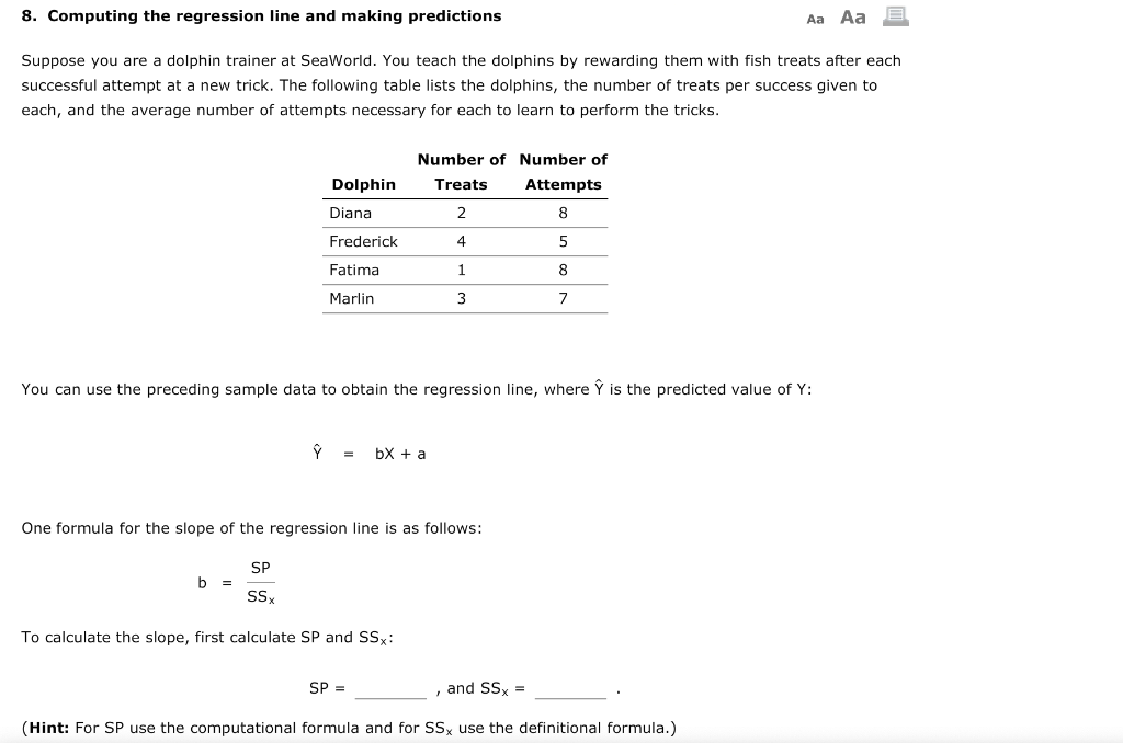 Solved 8. Computing the regression line and making | Chegg.com