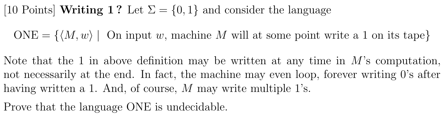 Solved Writing 1? ﻿Let \Sigma = {0,1} ﻿and consider the | Chegg.com