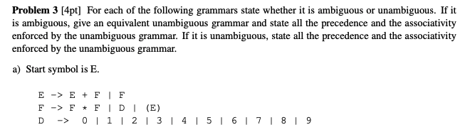Solved Problem 3 [4pt] For each of the following grammars | Chegg.com