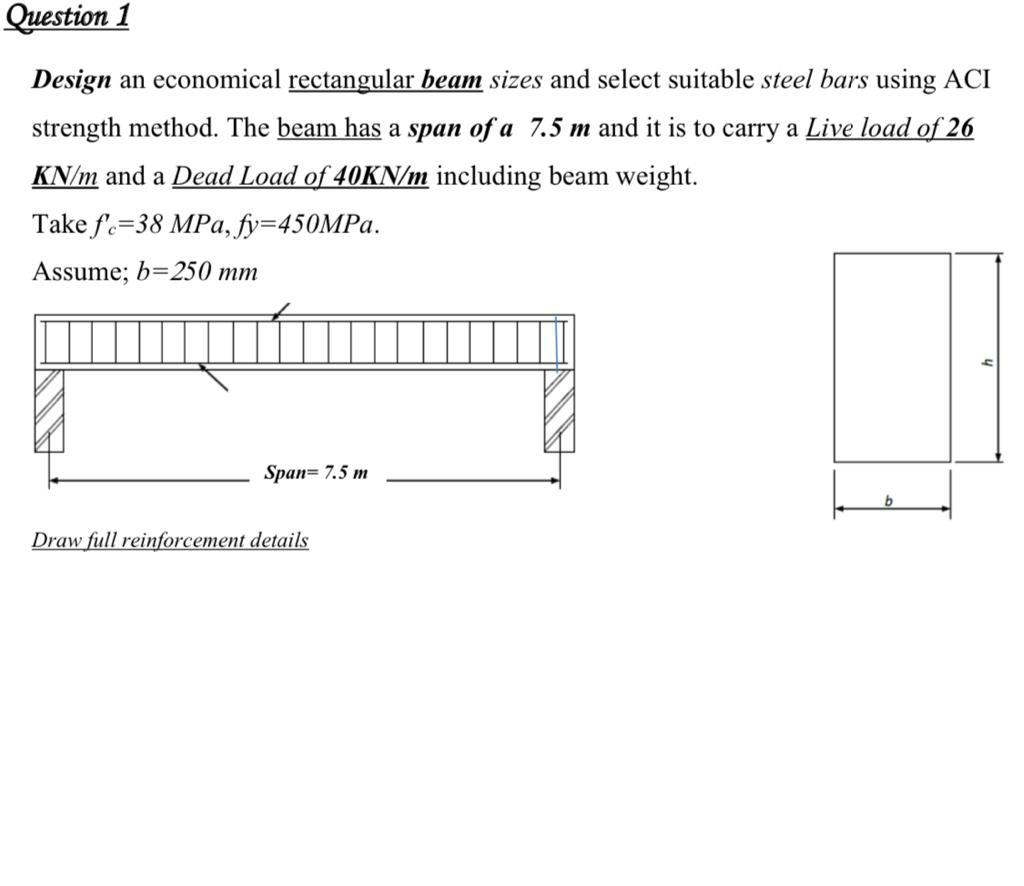 Solved Question 1 Design an economical rectangular beam | Chegg.com