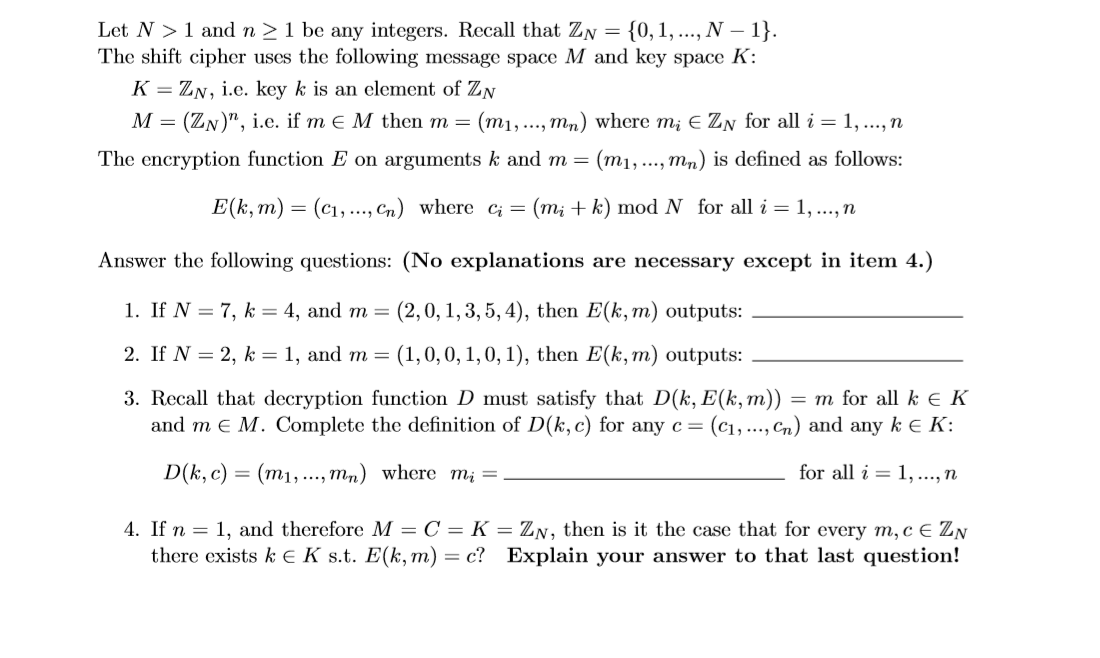 Solved Let N 1 And N 1 Be Any Integers Recall That Zn 