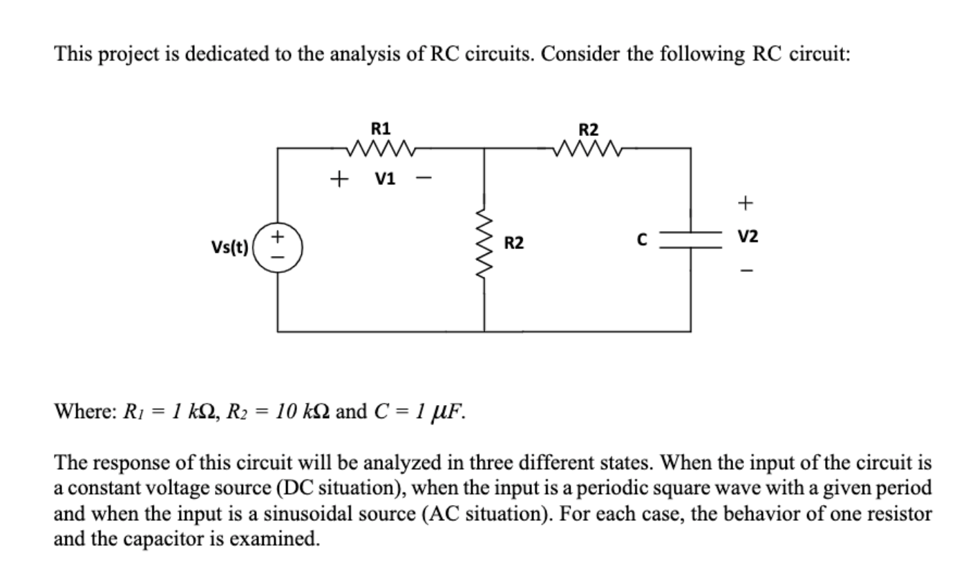 Solved This project is dedicated to the analysis of RC | Chegg.com