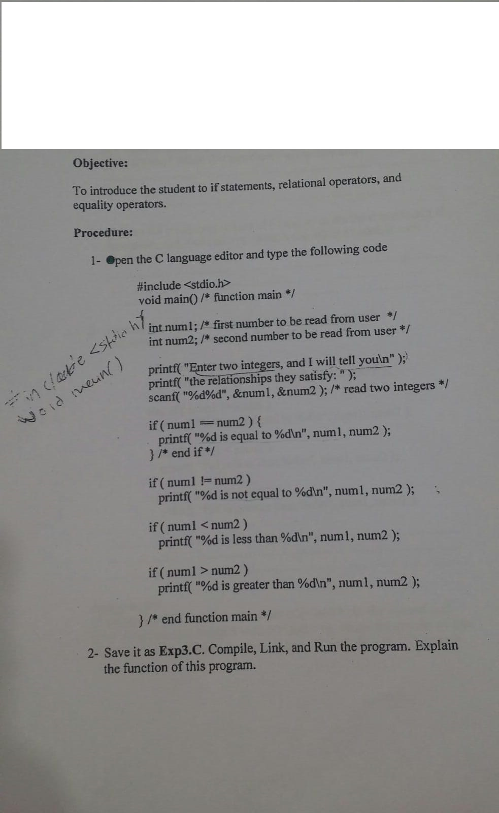 Solved Objective: To introduce the student to if statements, | Chegg.com