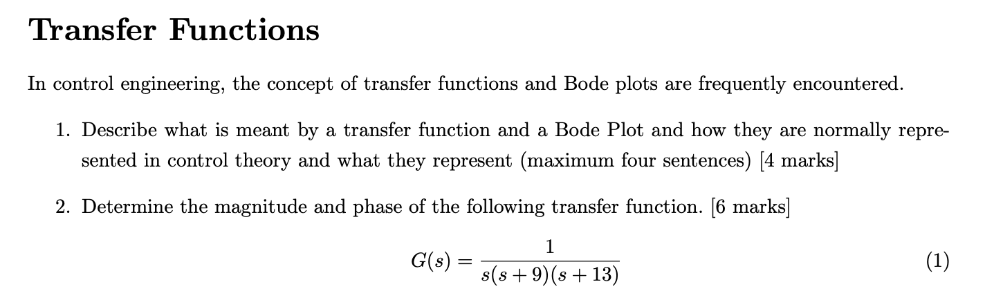 Solved Transfer Functions In control engineering, the | Chegg.com