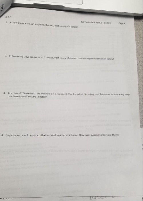 Solved Name: ME 345-DOE Test 2-Ghods Page1 tect Create the | Chegg.com
