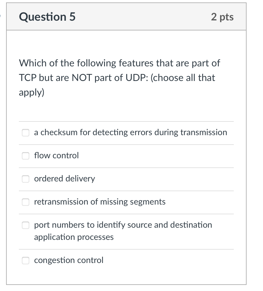Solved Which of the following features that are part of TCP | Chegg.com