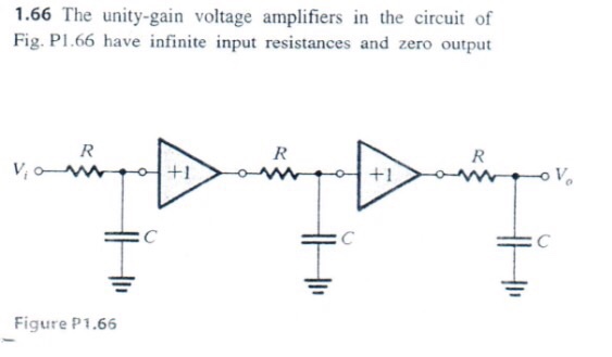 Solved 1.66 The unity-gain voltage amplifiers in the circuit | Chegg.com