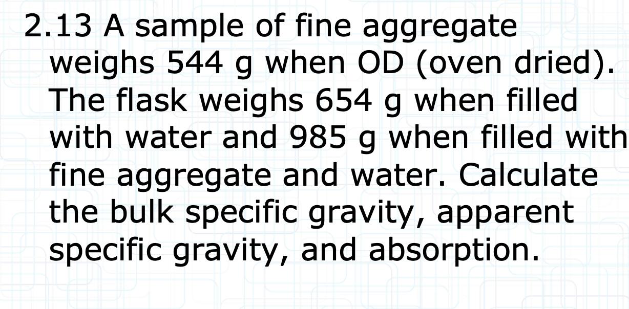 Solved 2.13 A sample of fine aggregate weighs 544 g when OD | Chegg.com