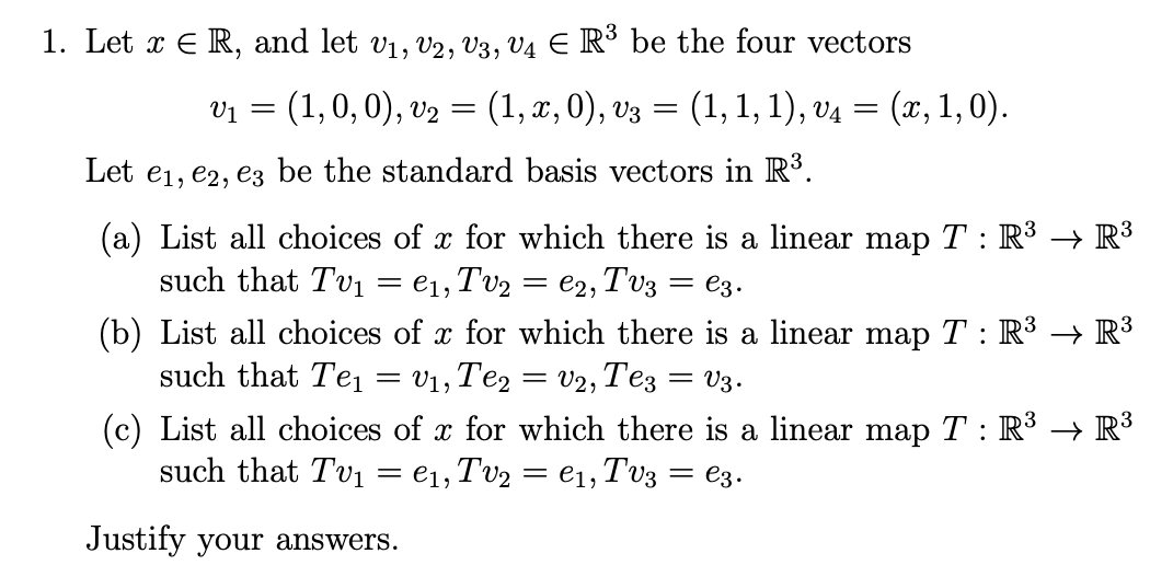 Solved 1. Let x ER, and let V1, V2, V3, V4 E R3 be the four | Chegg.com