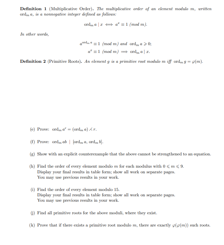 Definition 1 (Multiplicative Order). The | Chegg.com