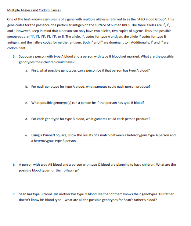 Solved Multiple Alleles (and Codominance) One of the | Chegg.com
