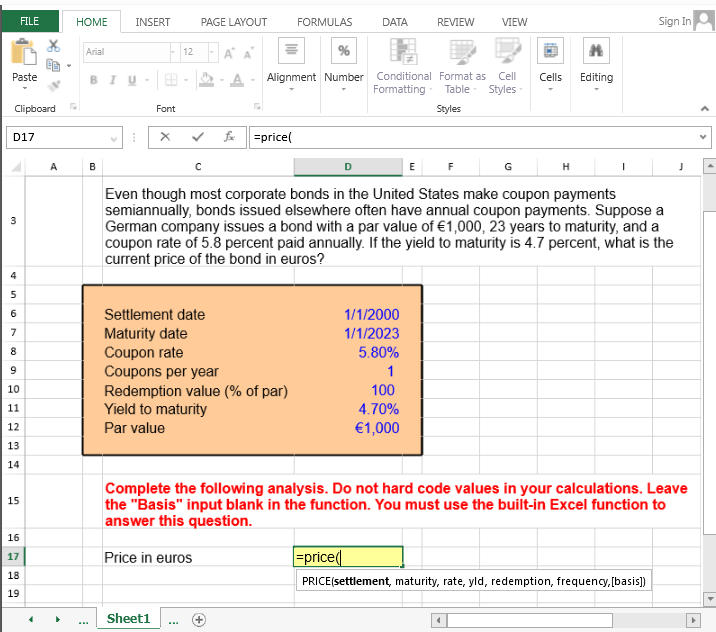 Solved FILE HOME INSERT PAGE LAYOUT FORMULAS DATA REVIEW | Chegg.com