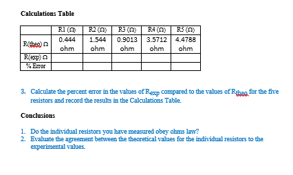 Calculations Table 3. Calculate the percent error in | Chegg.com