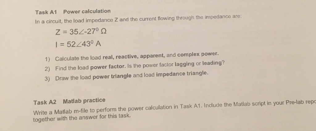Solved Task A1 Power calculation In a circuit, the load | Chegg.com