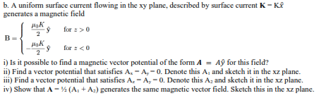 b. A uniform surface current flowing in the xy plane, | Chegg.com