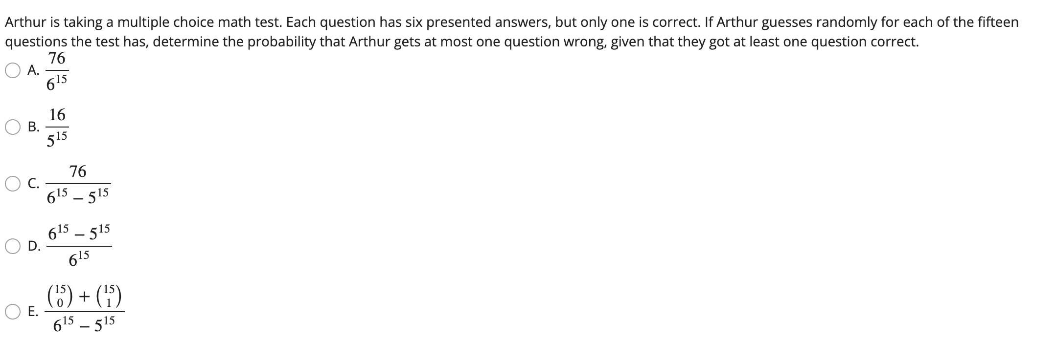 Solved Arthur is taking a multiple choice math test. Each | Chegg.com