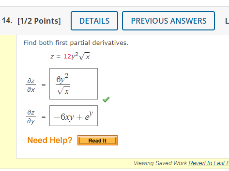 Solved 14. [1/2 Points] Find both first partial derivatives. | Chegg.com