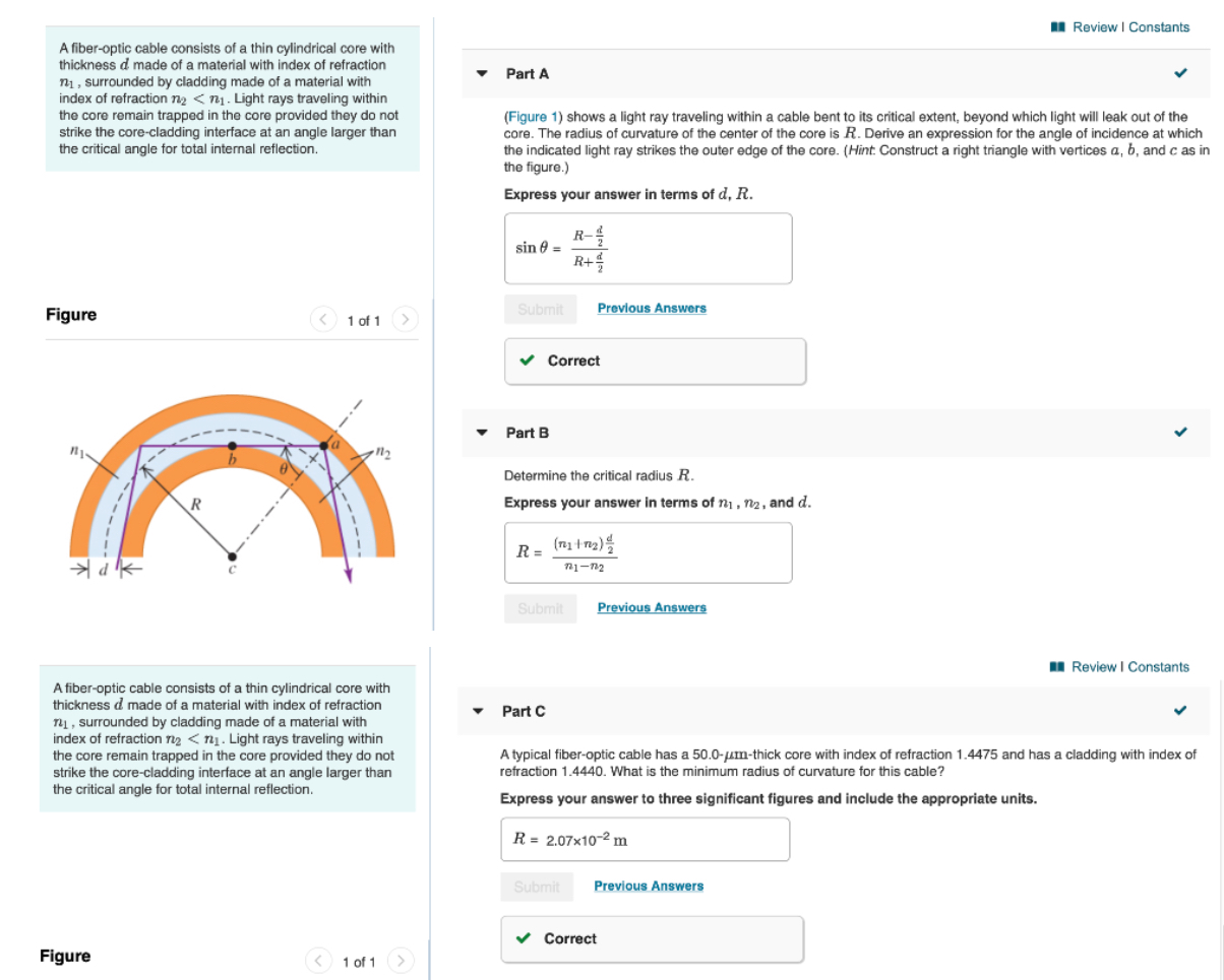 Solved Part A(Figure 1) ﻿shows a light ray traveling within | Chegg.com