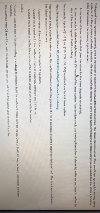 Tridiagonal linear systems commonly arise in the | Chegg.com