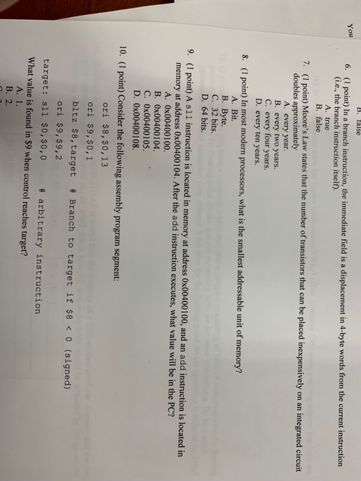 Solved l point) In a branch instruction, the immediate field | Chegg.com