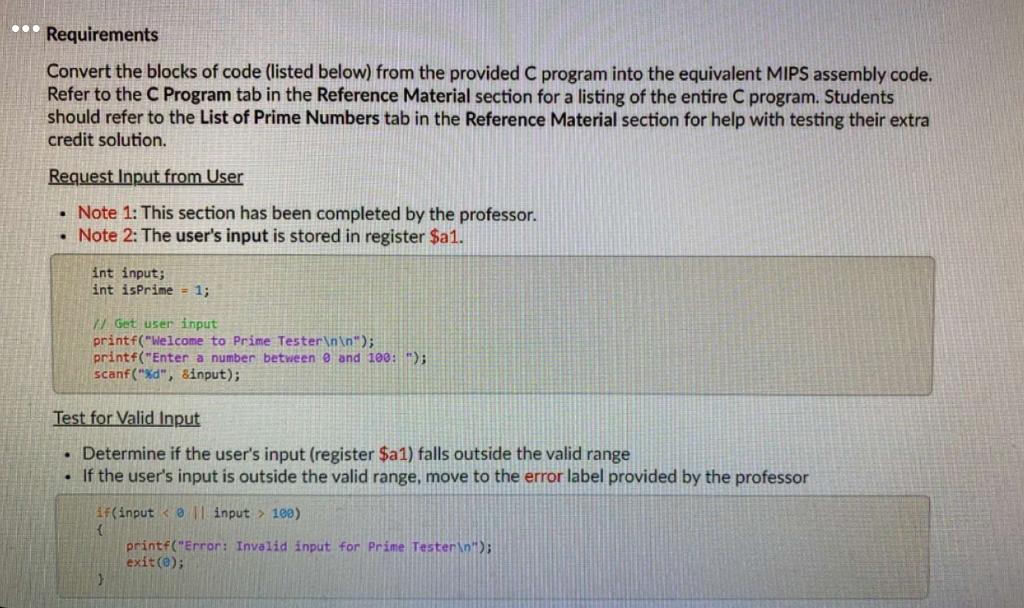 Perform Prime Test • Determine if the user's input | Chegg.com