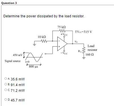 Solved Determine the power dissipated by the load resistor. | Chegg.com