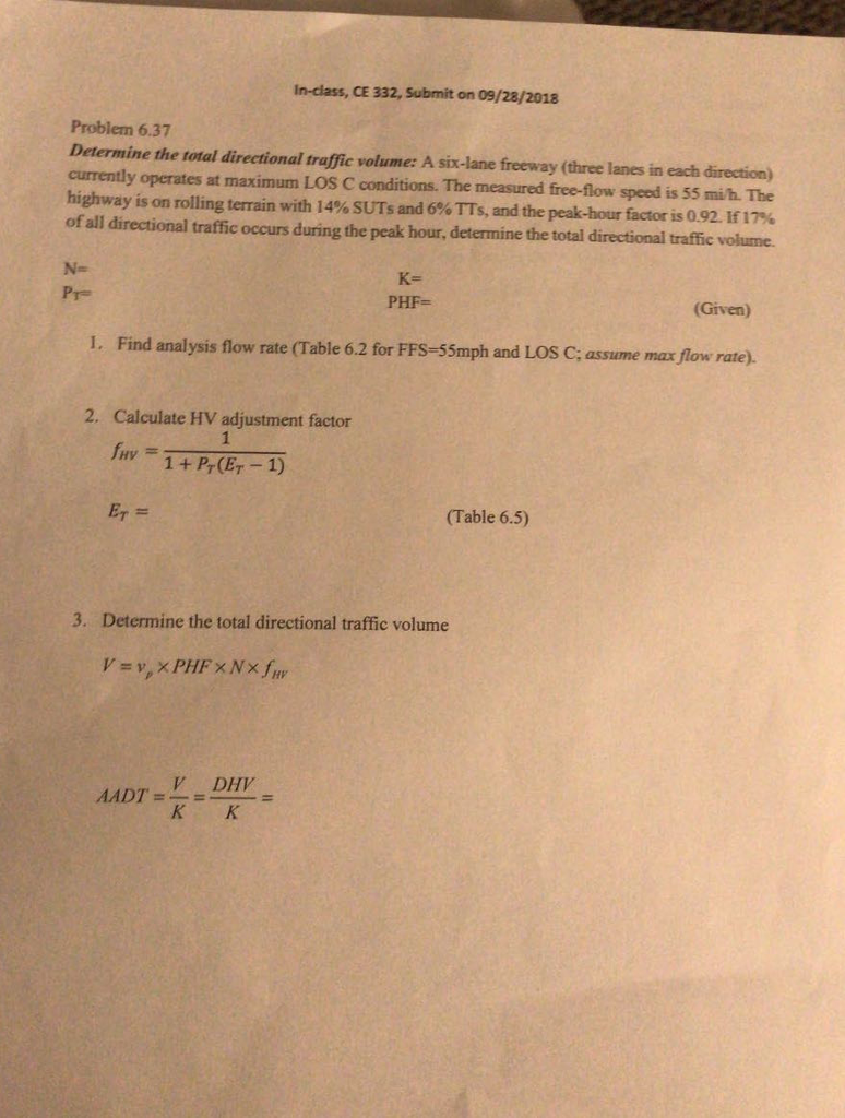 Solved In-class, CE 332, Submit on 09/28/2018 Problem 6.37 | Chegg.com