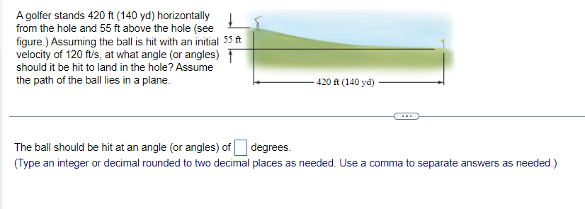 Solved A golfer stands 420ft (140 yd) horizontally from the | Chegg.com