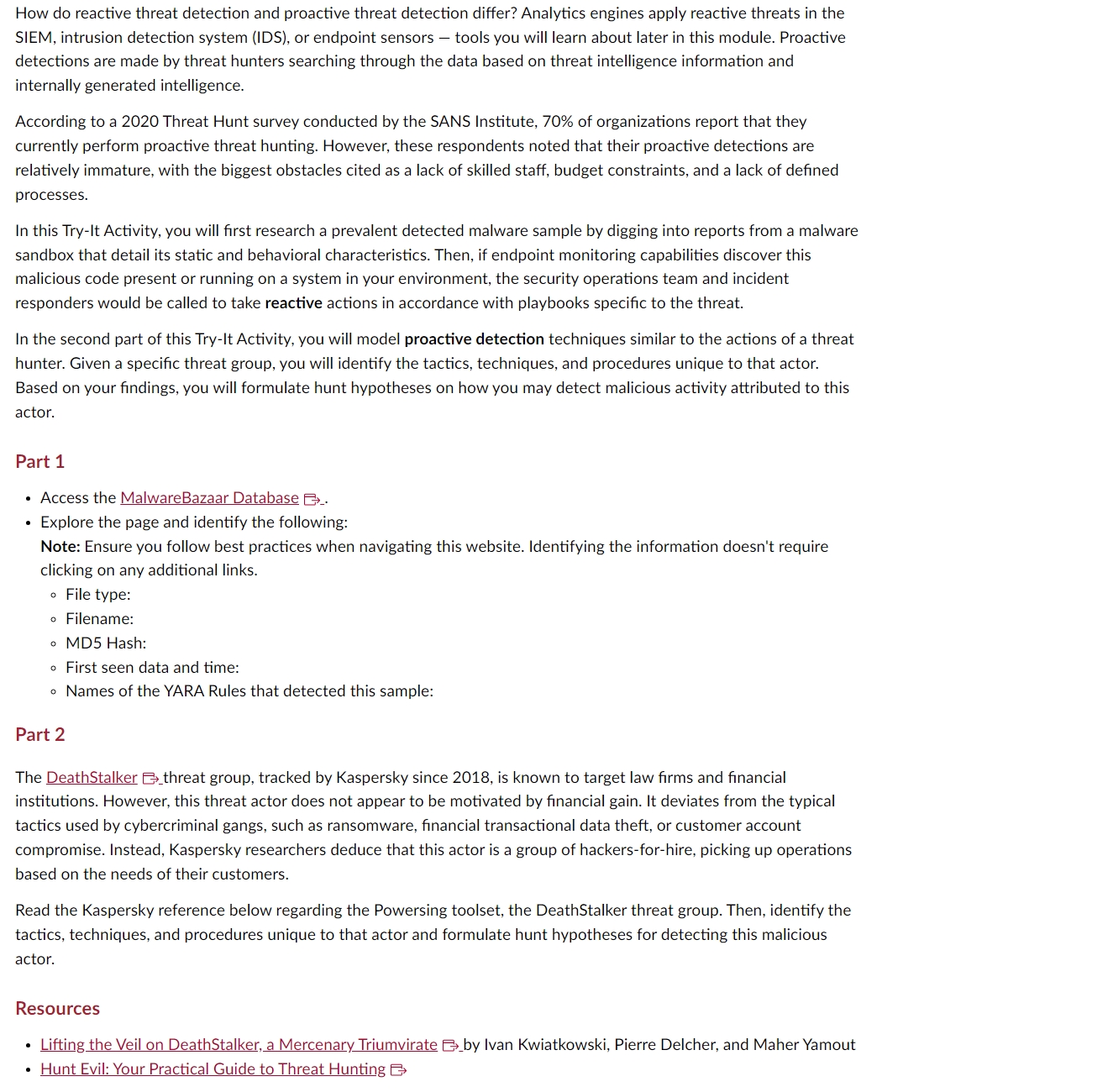 Solved How Do Reactive Threat Detection And Proactive Threat