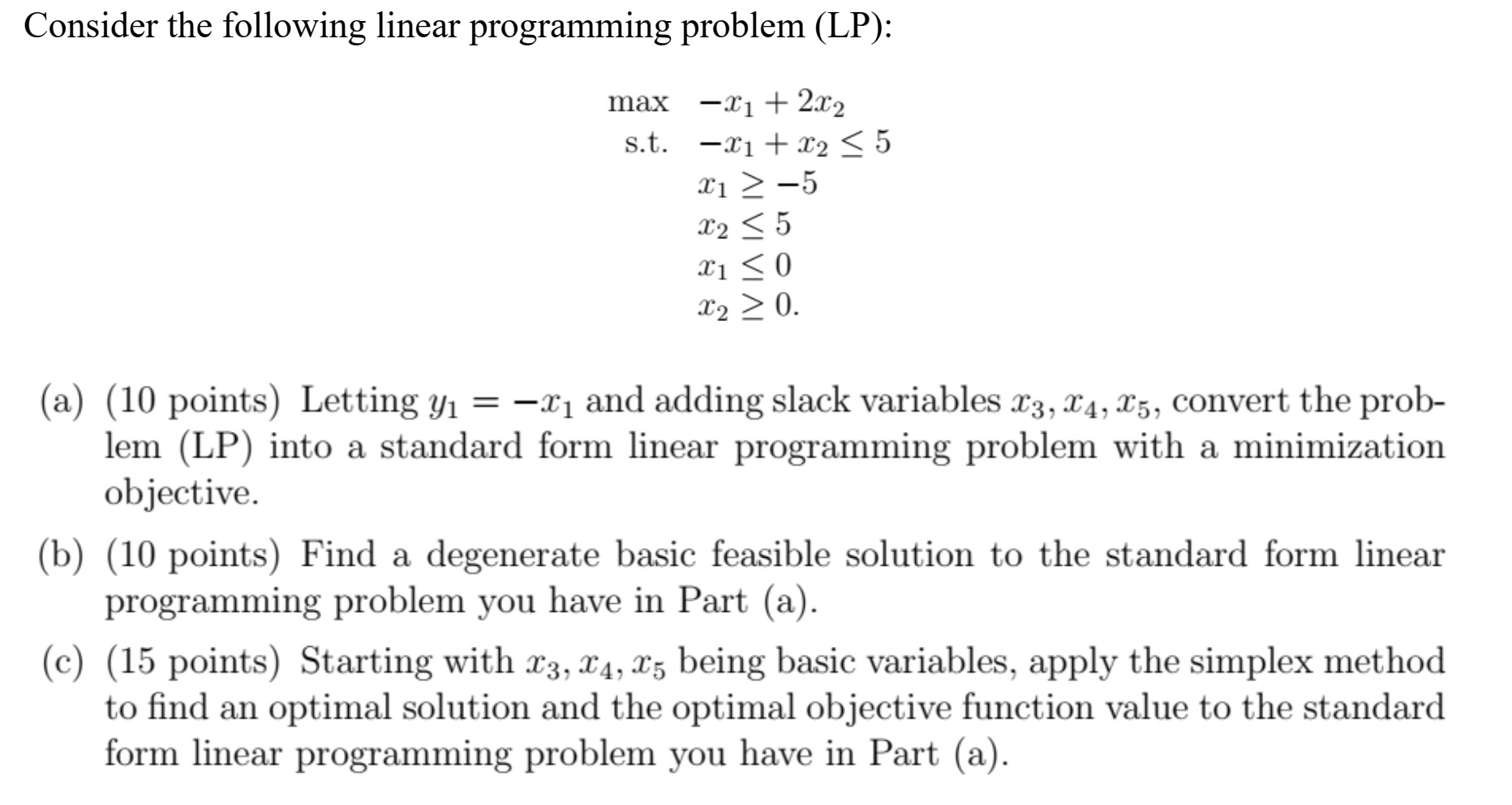 Consider the following linear programming problem | Chegg.com