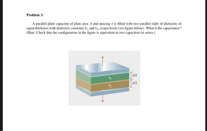 Solved Problem 3: A parallel-plate capacitor of plate area A | Chegg.com