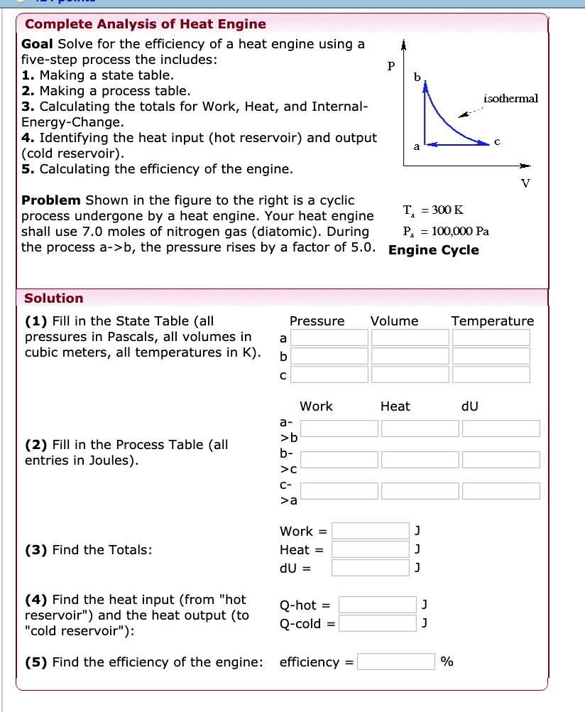 Solved Complete Analysis of Heat Engine Goal Solve for the | Chegg.com