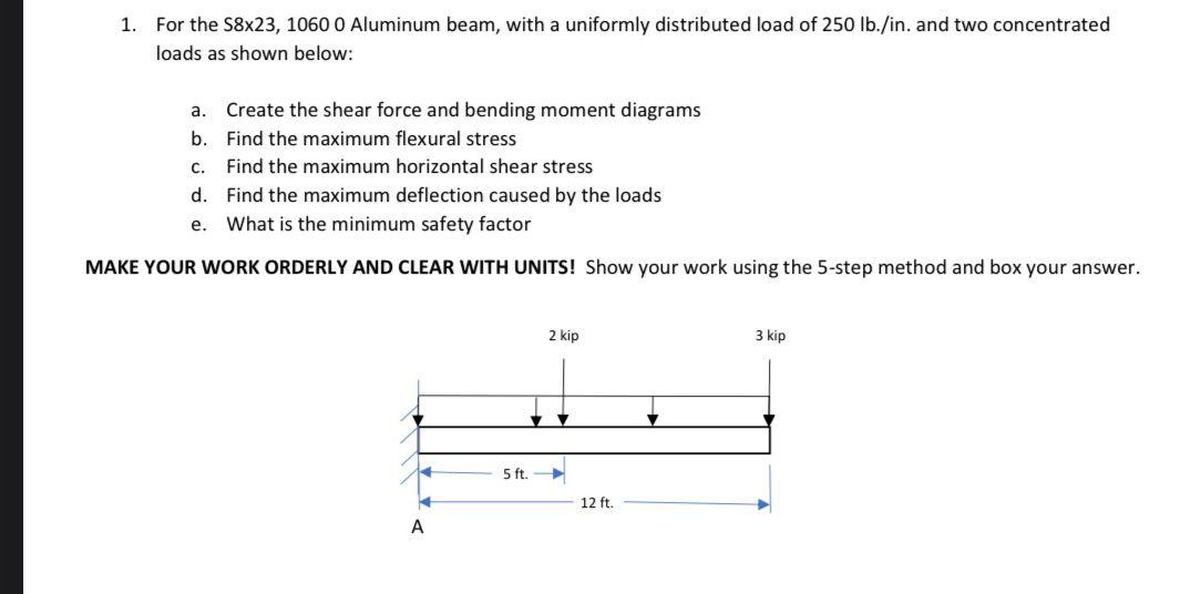 Solved 1. For the S8x23, 1060 0 Aluminum beam, with a | Chegg.com