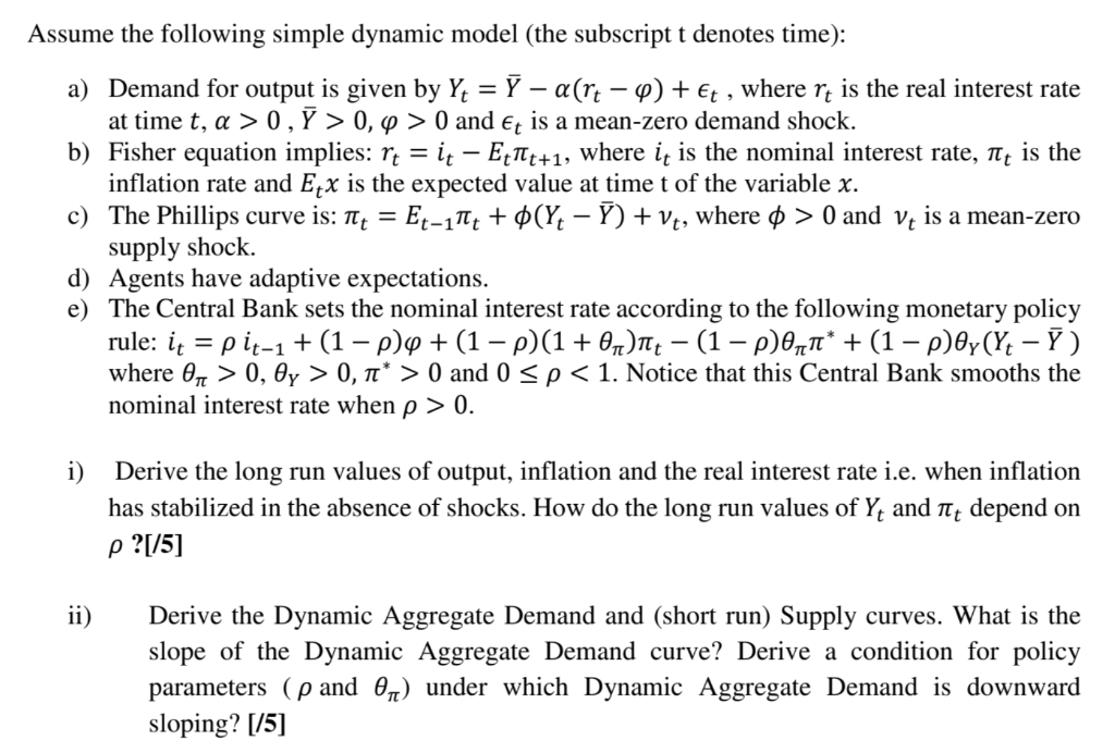 Assume the following simple dynamic model (the | Chegg.com