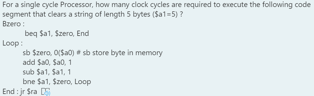 Solved For a single cycle Processor, how many clock cycles | Chegg.com