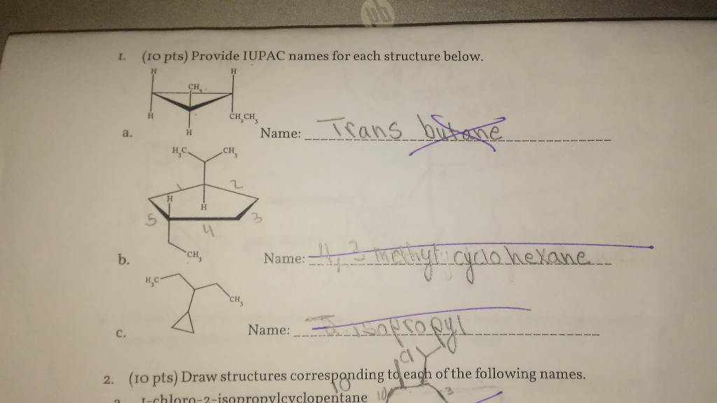 Solved I. (10 pts) Provide IUPAC names for each structure | Chegg.com