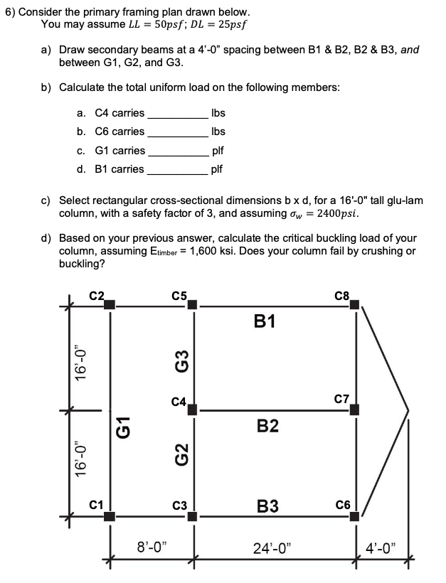 Solved Consider the primary framing plan drawn below.You may | Chegg.com