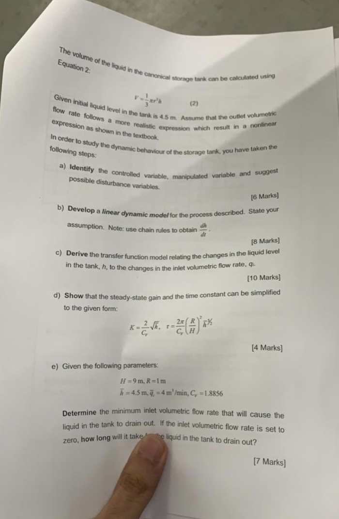 The volume of the liquid in the canonical storage | Chegg.com