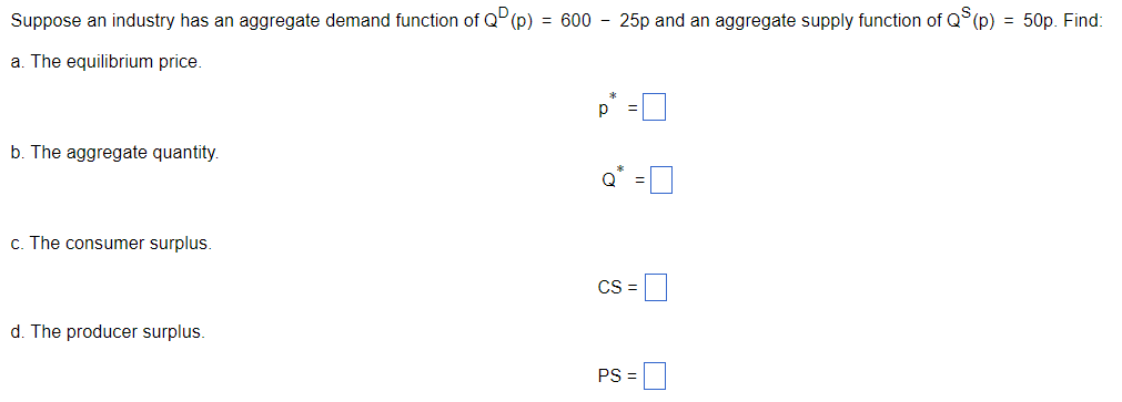Solved Suppose an industry has an aggregate demand function | Chegg.com