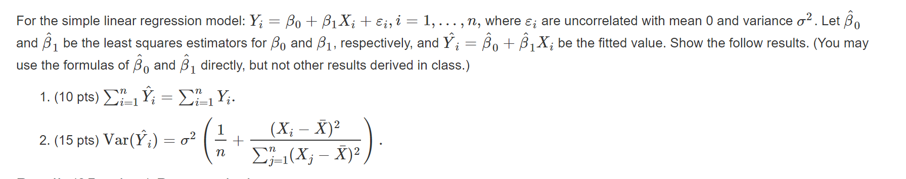 Solved For the simple linear regression model: Yį = Bo +B1X; | Chegg.com