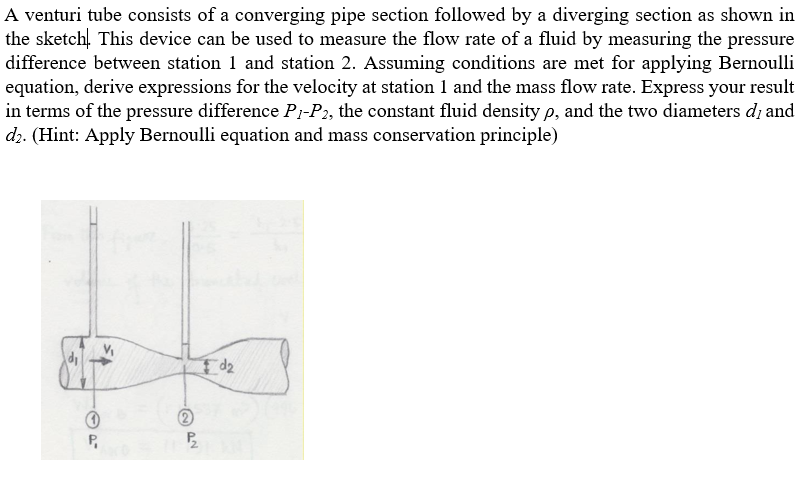 Solved A venturi tube consists of a converging pipe section | Chegg.com