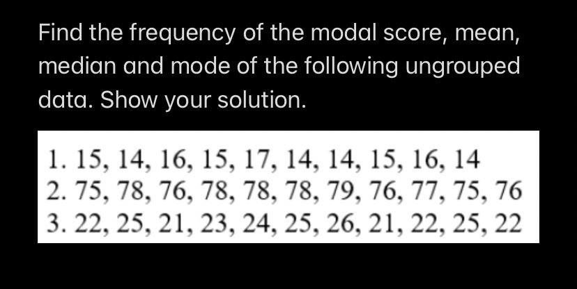Solved Find the frequency of the modal score, mean, median | Chegg.com