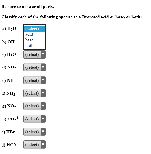 Solved Be sure to answer all parts. Classify each of the | Chegg.com
