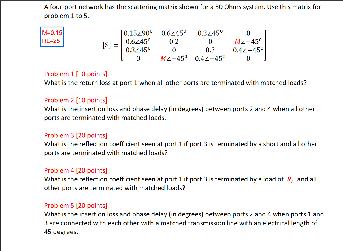 [Solved]: A four-port network has the scattering matrix sho