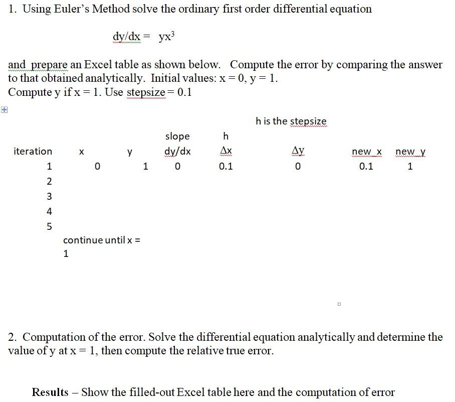 Solved 1. Using Euler's Method solve the ordinary first | Chegg.com