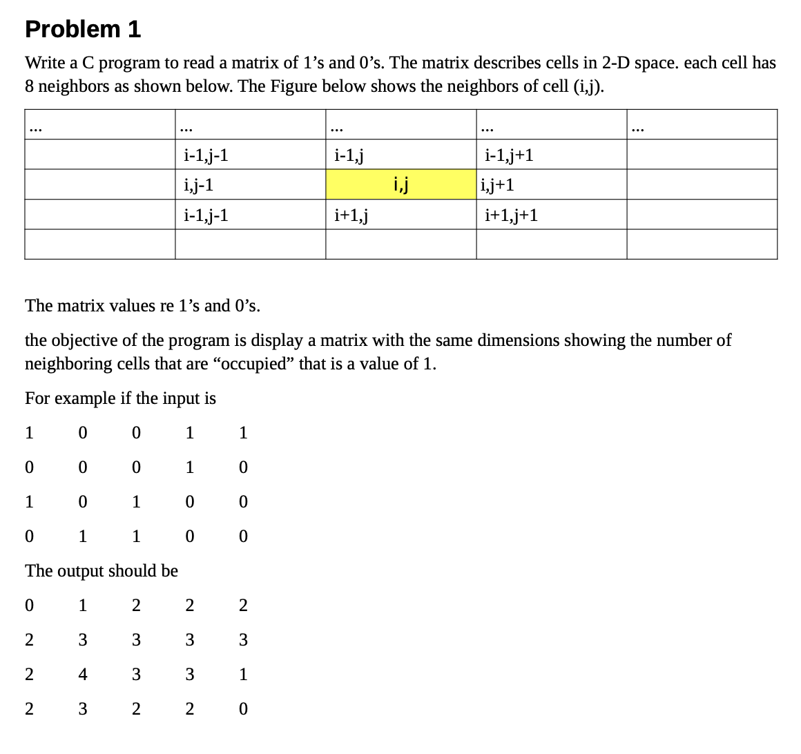 Solved Write a C program to read a matrix of 1's and 0's. | Chegg.com