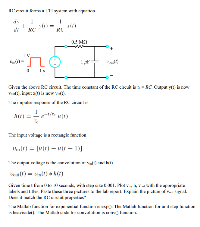 Solved RC circuit forms a LTI system with equation | Chegg.com