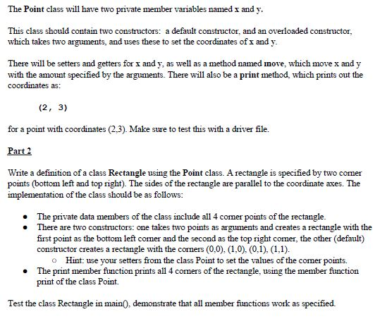 Solved The Point class will have two private member | Chegg.com