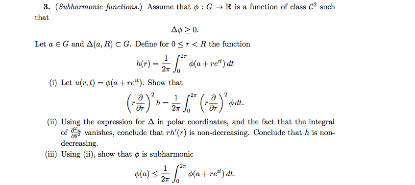 3. (Subharmonic functions.) Assume that 0: G + R is a | Chegg.com